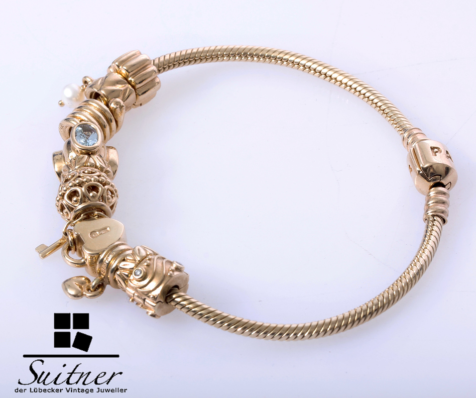 Pandora XL Bettelarmband Charm 585 Gold 10 Charms 20cm Diamanten ...