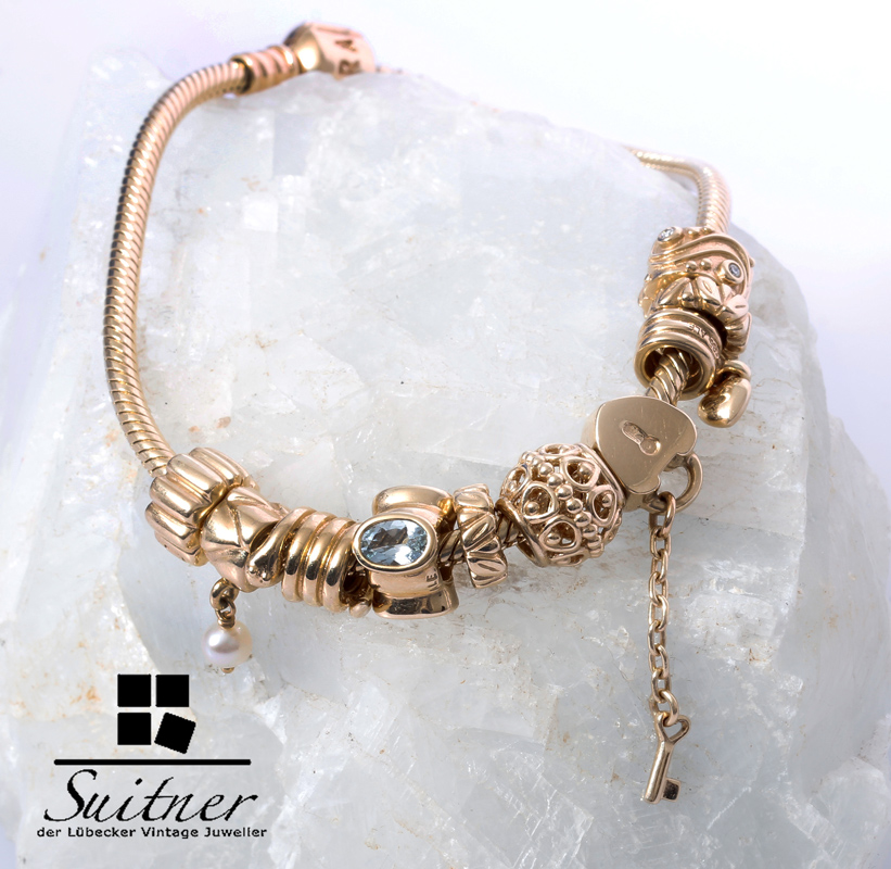 Pandora XL Bettelarmband Charm 585 Gold 10 Charms 20cm Diamanten ...
