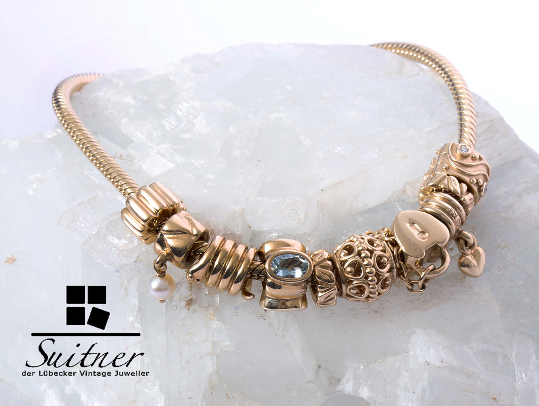 Pandora XL Bettelarmband Charm 585 Gold 10 Charms 20cm Diamanten ...