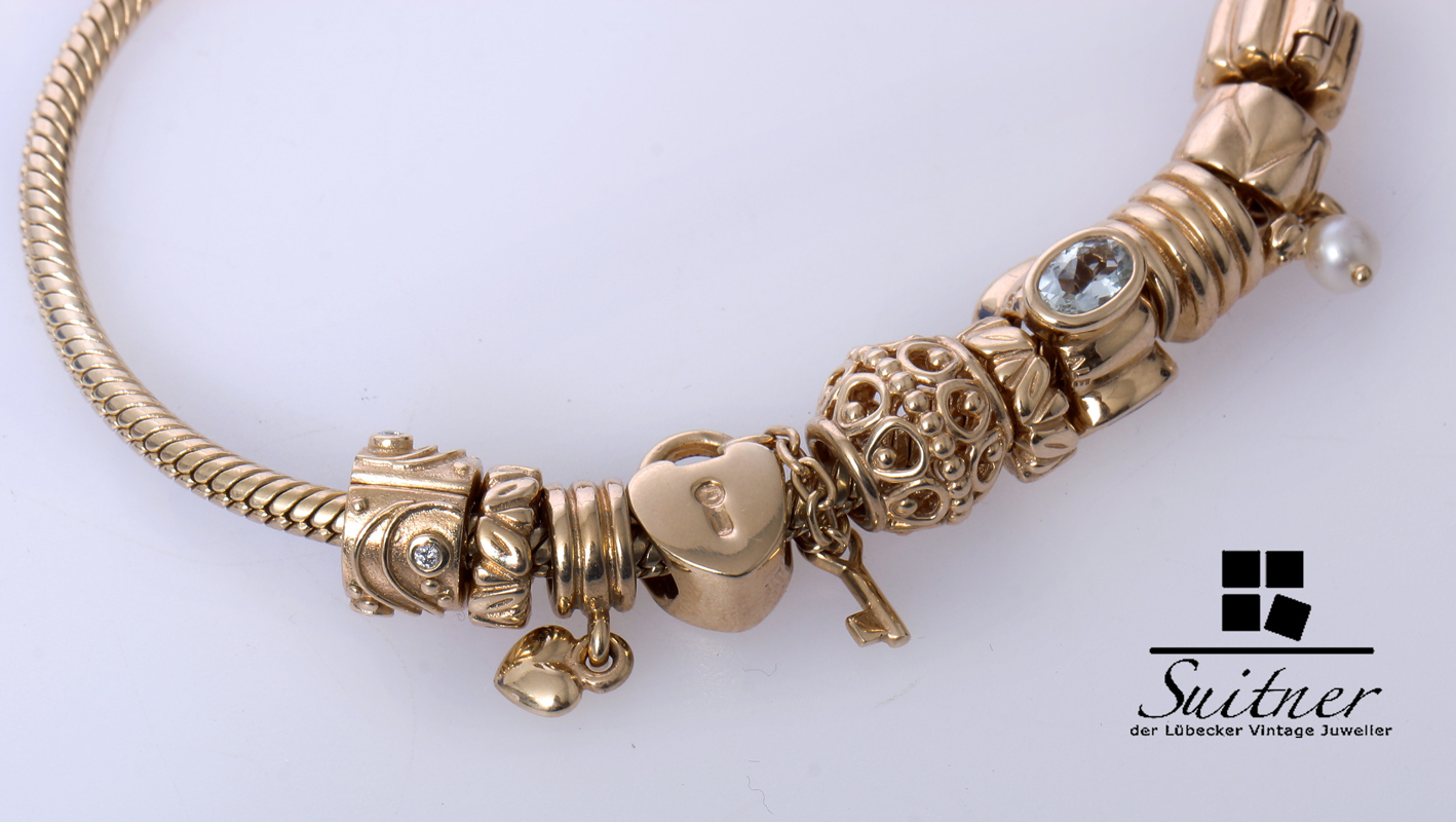 Pandora XL Bettelarmband Charm 585 Gold 10 Charms 20cm Diamanten ...