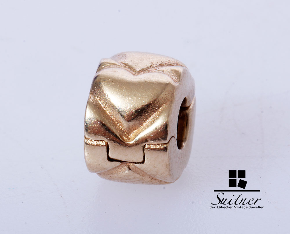 Pandora Charm Stopper Clip 585 Gold Herz Herzen Juwelier Archiv der Lubecker Vintage Juwelier Dennis Suitner e.K