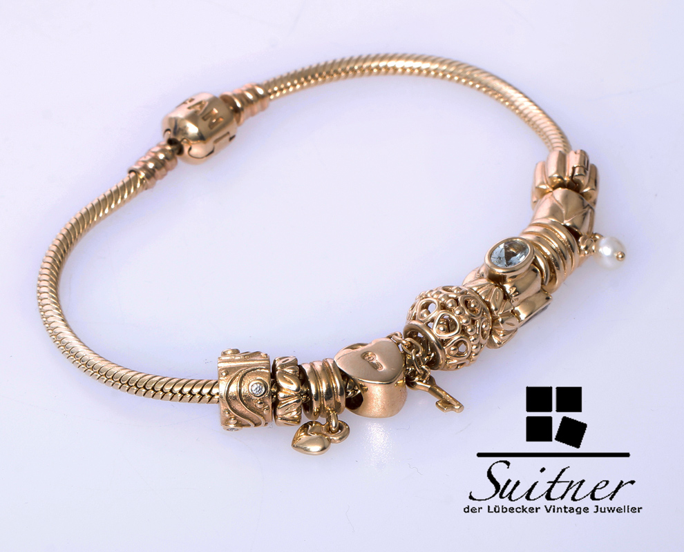 Pandora XL Bettelarmband Charm 585 Gold 10 Charms 20cm Diamanten ...